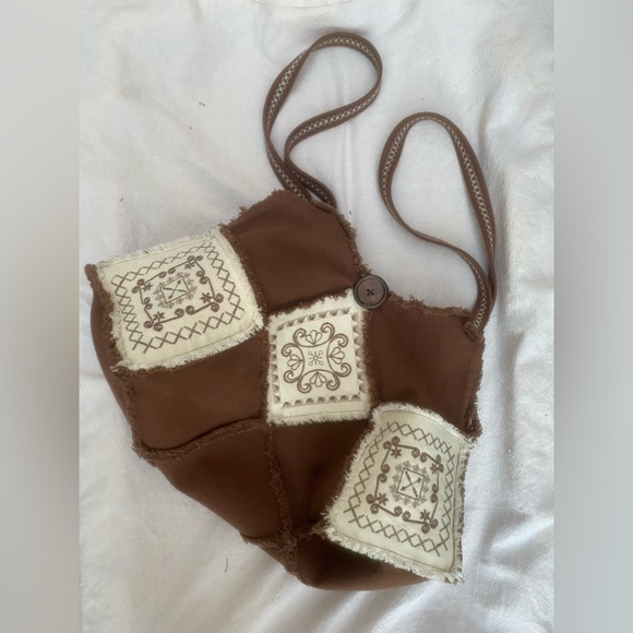 Vintage | Bags | Handmade Patchwork Cloth Purse Shoulder Bag Brown ...